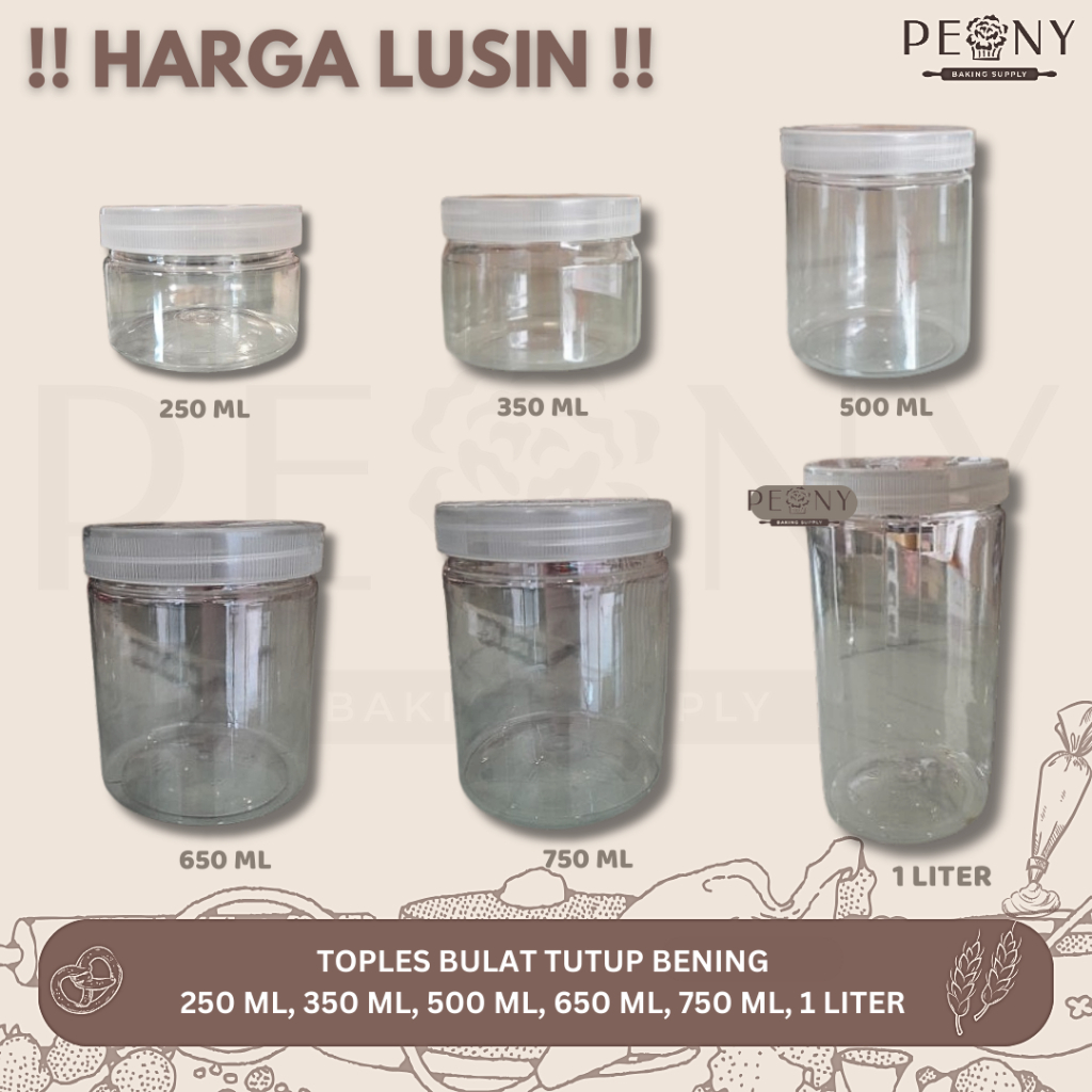 Jual (LUSIN) TOPLES TABUNG TUTUP PLASTIK PP NATURAL / PUTIH SUSU UK 250 ML, 350ML, 500ML, 650ML ...