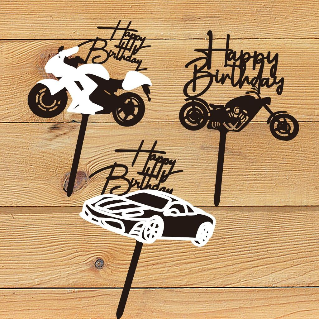 Jual Topper Acrylic HBD /Topper mlKue Motor /Topper Kue Mobil /Topper ...