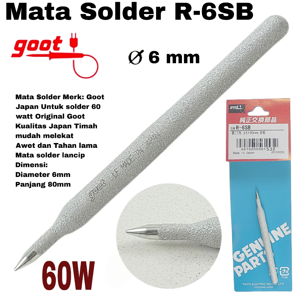 Jual Mata Solder Goot 60 Watt Solder Tip Runcing Original Japan R6SB ...
