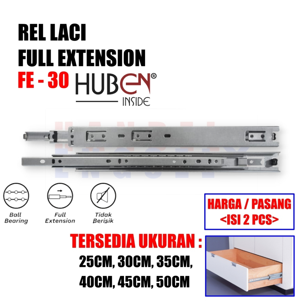 Jual Rel Laci Double Track Full Extension Huben FE 30 Size 25 cm 30 cm ...