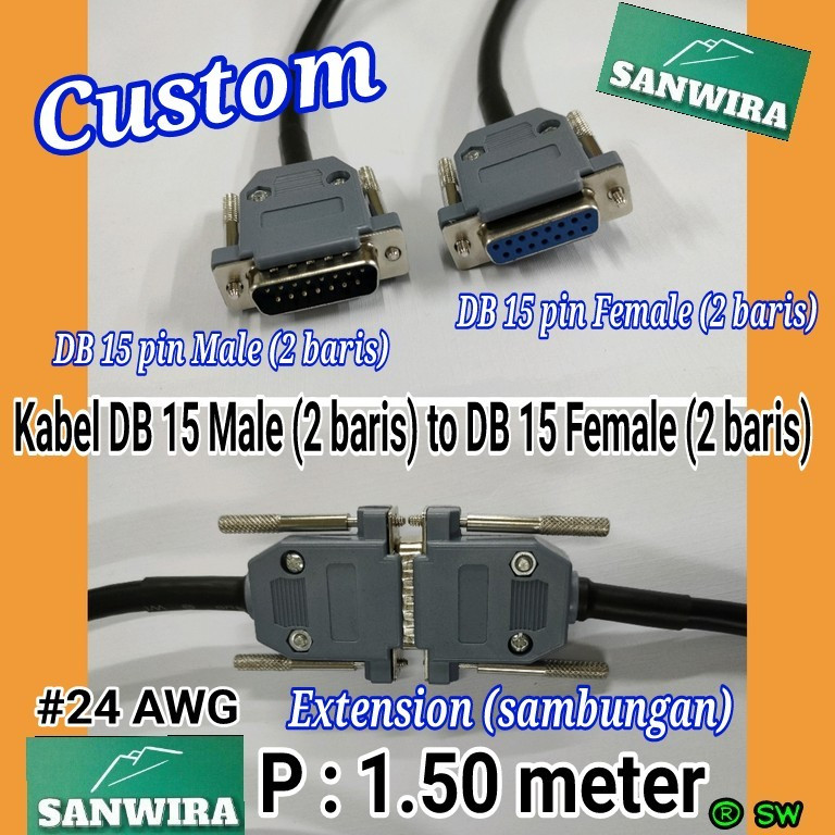 Jual Kabel DB 15 pin Male to DB 15 pin Female #24AWG - PANJANG: 1.50 ...