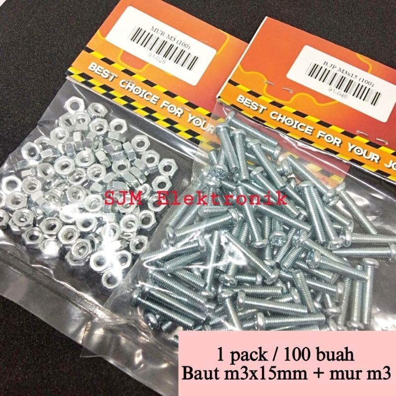 Jual Baut m3x15mm Mur m3 (1 pack isi 100 pcs) | Shopee Indonesia