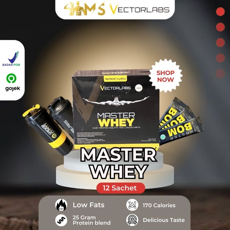 Jual master whey 12 sachet vectorlabs whey protein BPOM free sheker ...
