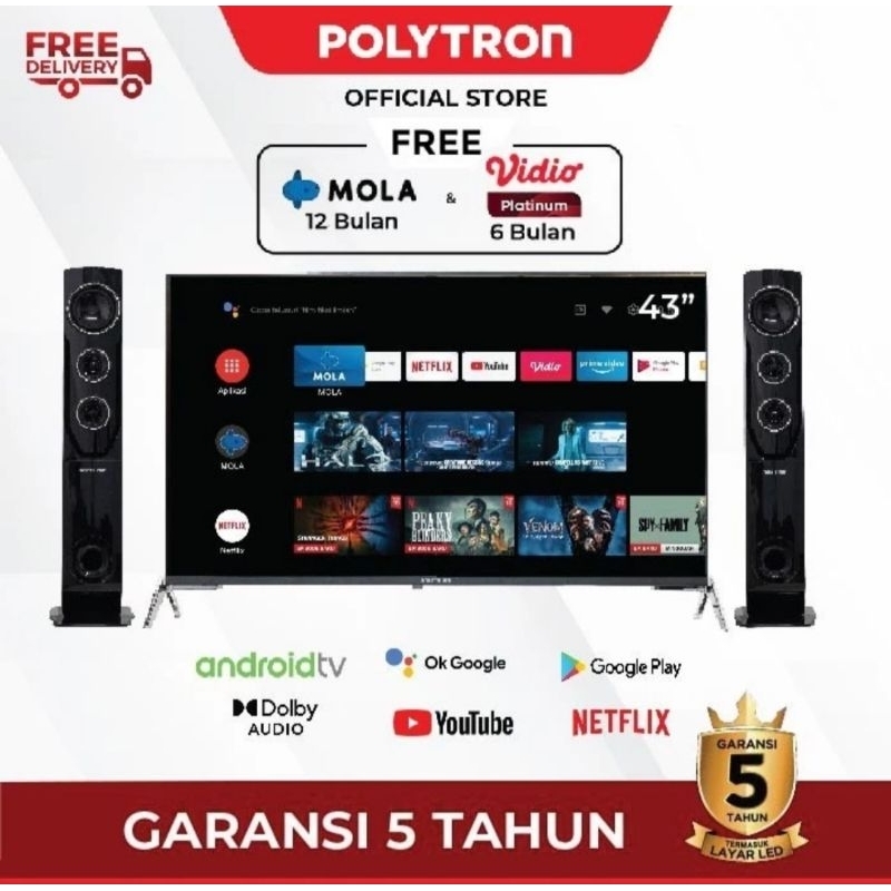 Jual POLYTRON PLD 43TAG5959 Speaker Tower LED TV 43 inch Smart Android ...
