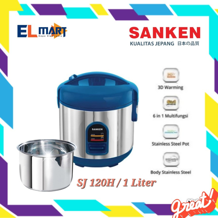 Jual Sanken Magic Com Stainless 1 Liter SJ 120 H 120H blue Rice Cooker ...