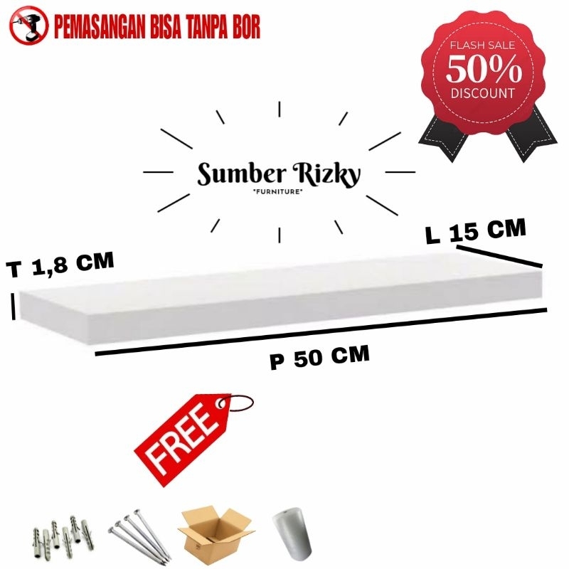 Jual Rak ambalan dinding tempel serbaguna ukuran L 15cm X P 50cm X T 1 ...