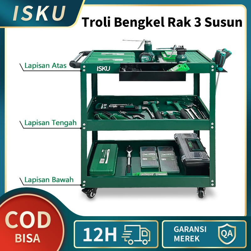 Jual ISKU Trolly Bengkel Rak 3 Susun Trolly Trolley/Alat Perkakas ...