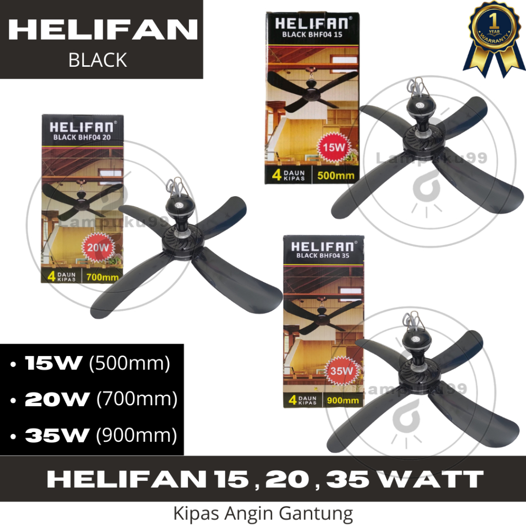 Jual Helifan Hitam Black Kipas Angin Gantung 4 Baling 15 20 35 Watt ...