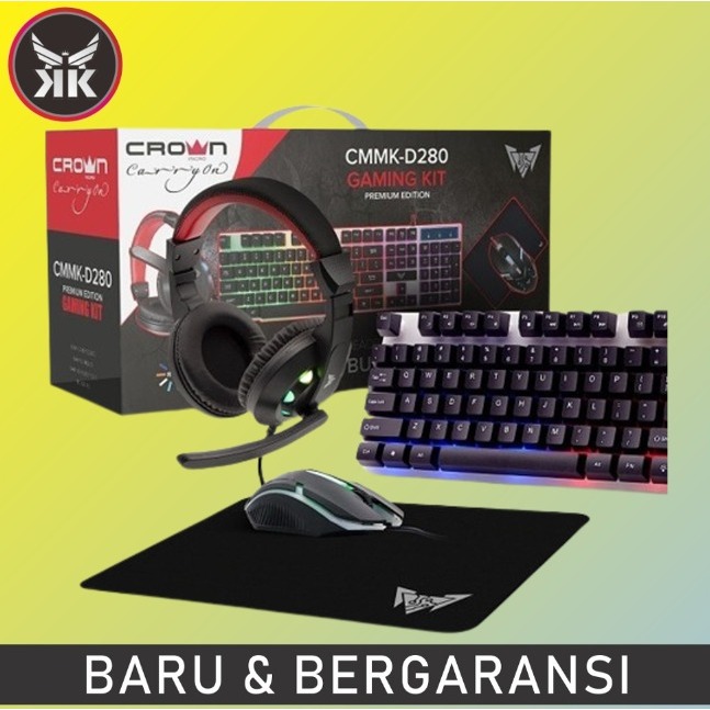 Jual CROWN D280 RGB 4 IN 1 SET KEYBOARD MOUSE HEADSET GAMING COMBO ...