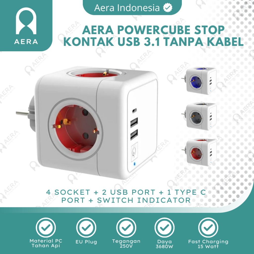 Jual POWERCUBE STOP KONTAK | STOP KONTAK KABEL | POWERCUBE SOCKET USB 3.1 TANPA KABEL | STOP ...