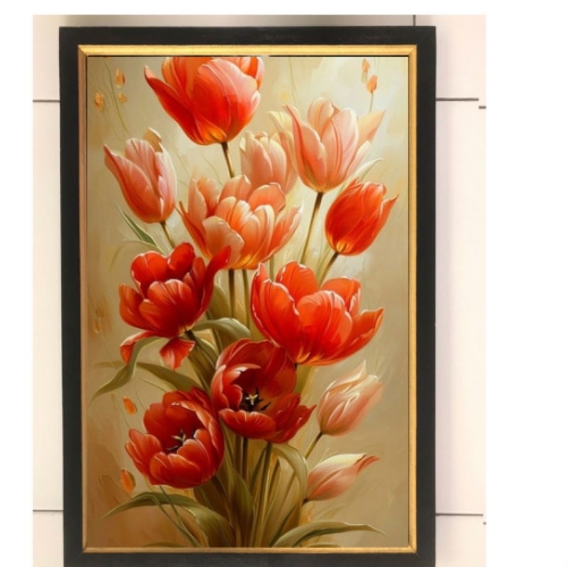 Jual Hiasan dinding lukisan Cetak Bunga tulip merah cantik plus bingkai ...