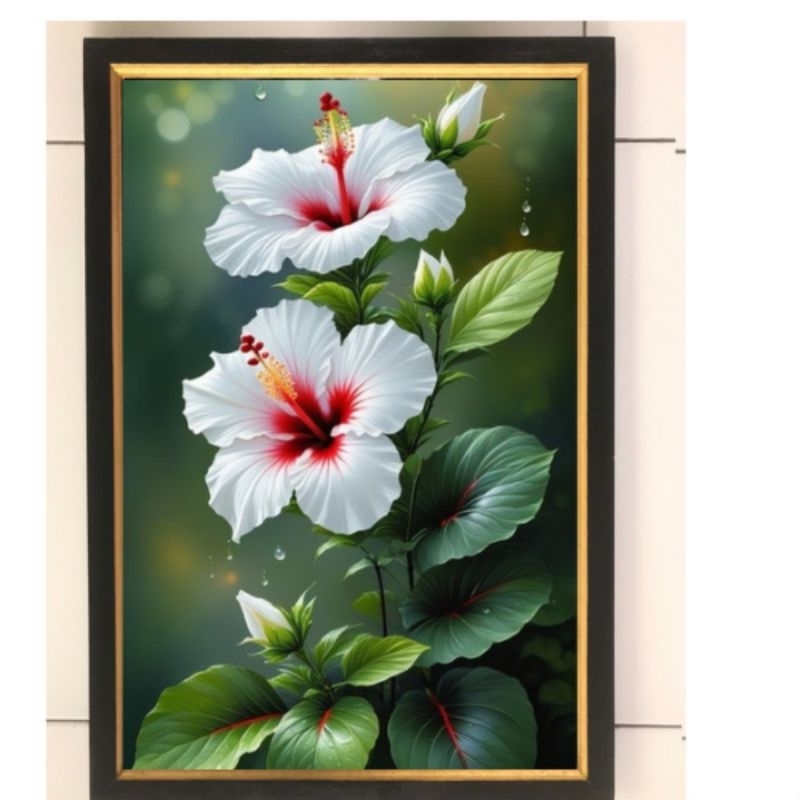 Jual Hiasan dinding lukisan cetak Bunga sepatu putih plus bingkai uk ...