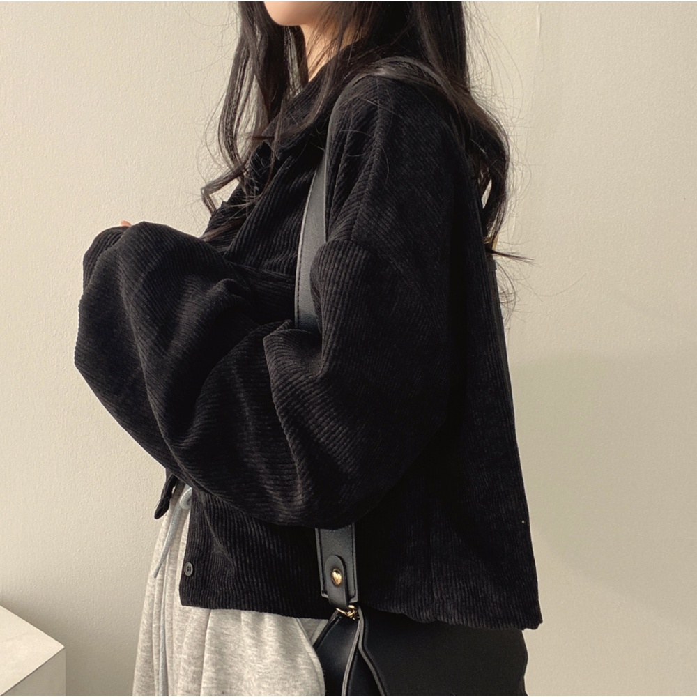 Jual [7 Warna]Jaket Corduroy Wanita Outer Crop Jacket Hitam Korean ...