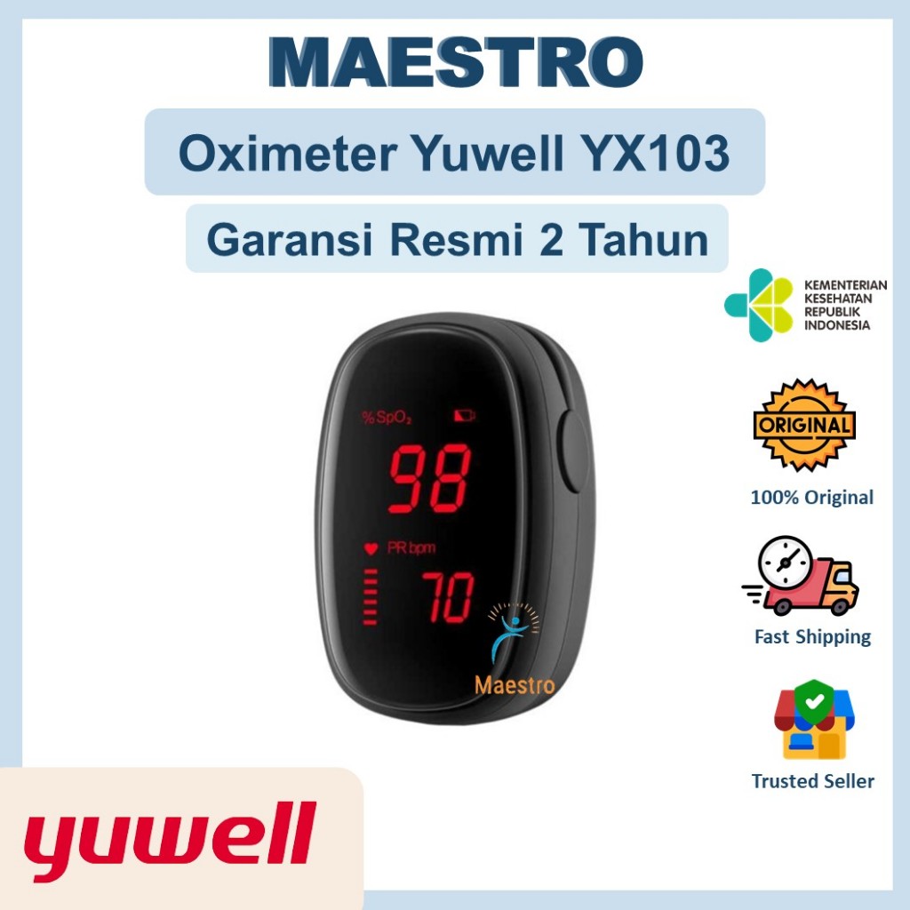 Jual Oximeter Yuwell YX103 Finger Pulse Alat Cek Saturasi Oksigen YX ...