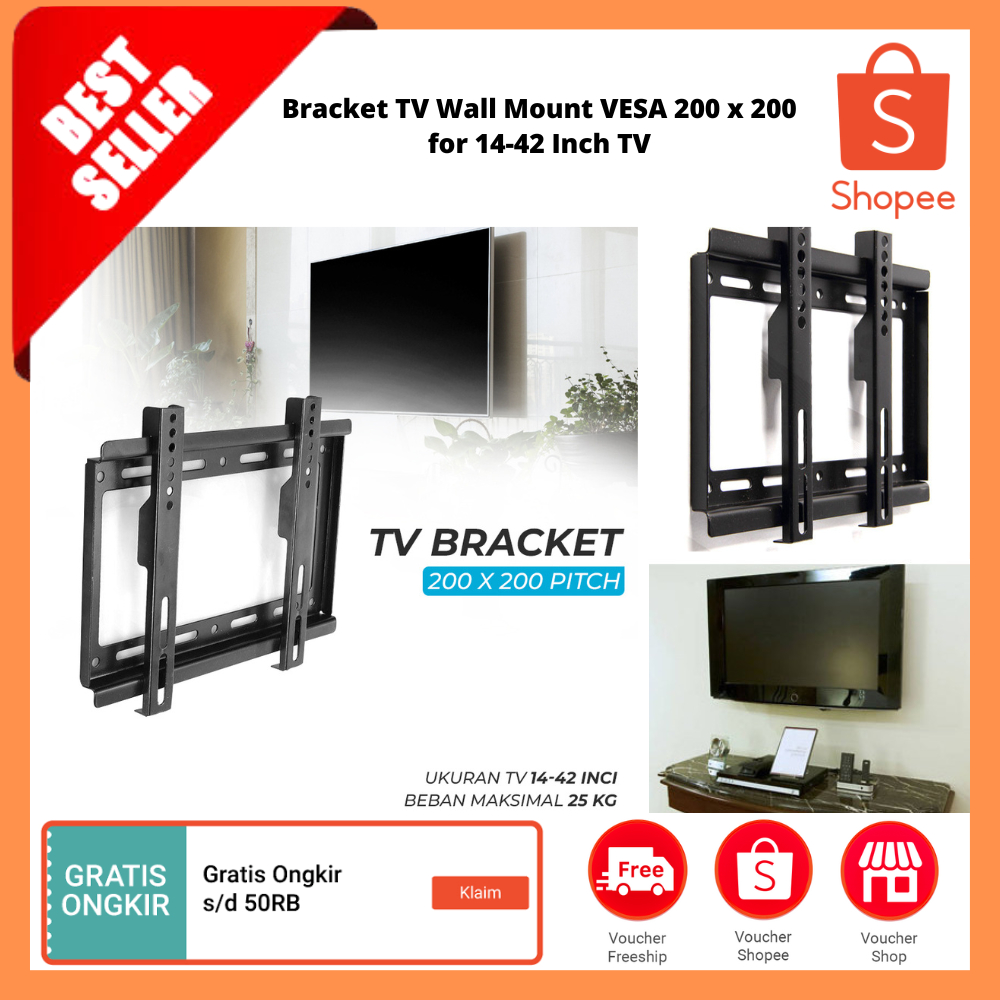 Jual Bracket TV Wall Mount VESA 200 x 200 for 14-42 Inch TV / Dudukan ...