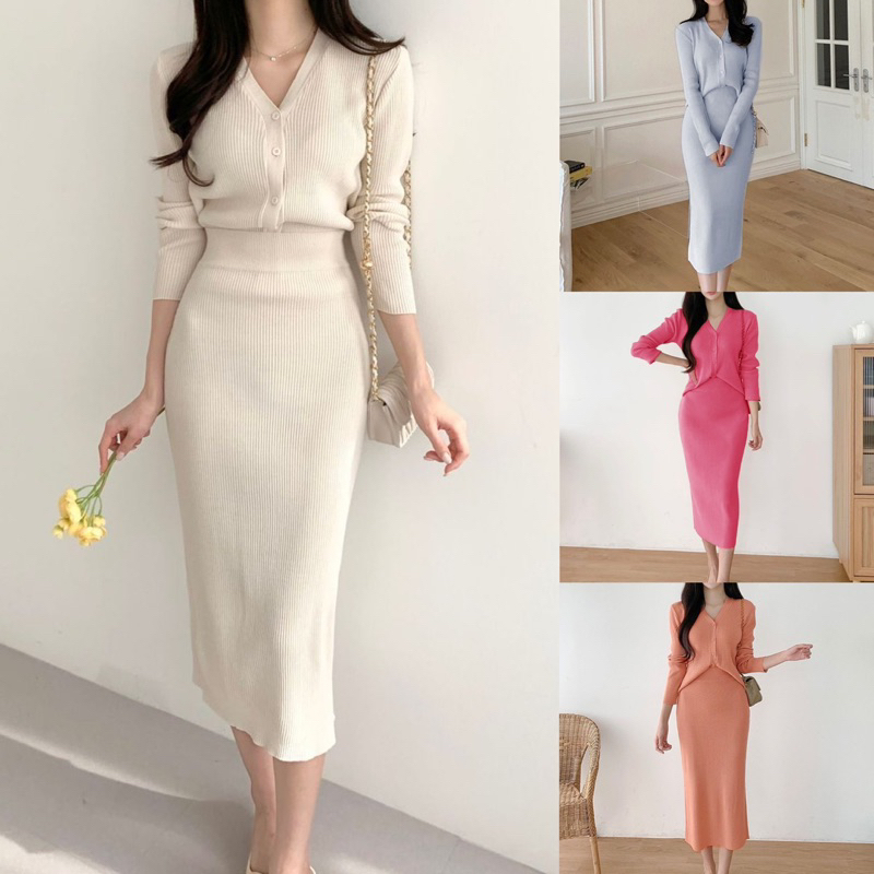 Jual SET0976 JINYOO KOREAN STYLE KNIT STRETCH SETELAN CHIC FORMAL ...