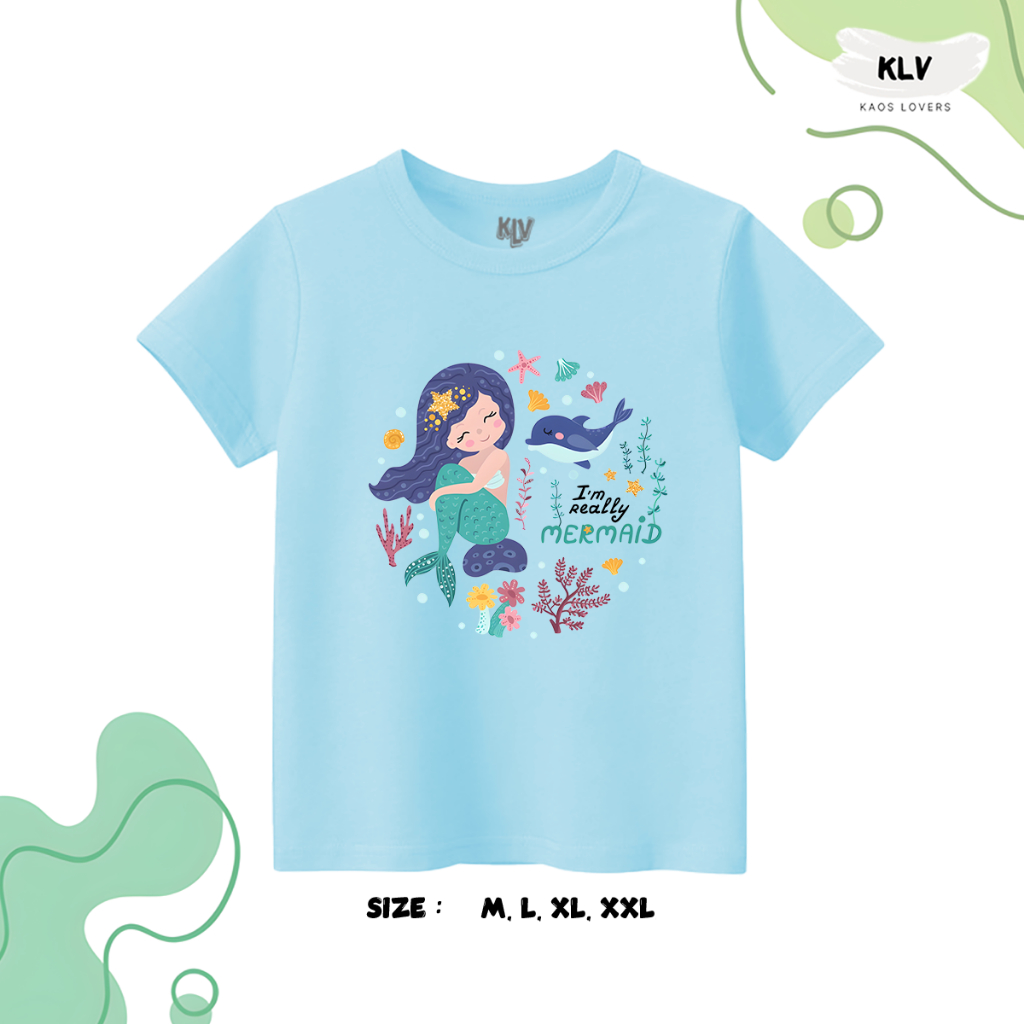 Jual Kaos Anak Unisex Gambar Mermaid Biru Distro 30s Sablon | Shopee ...