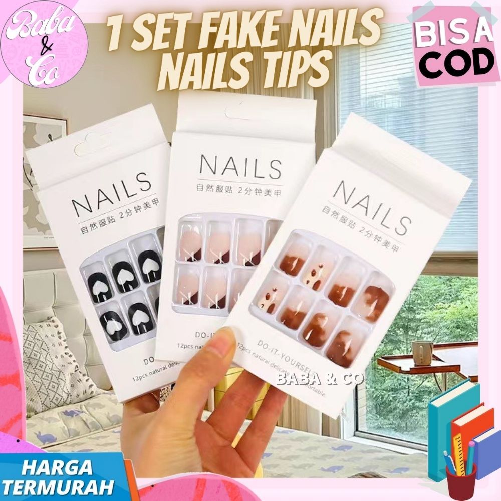 Jual 1 SET KUKU PALSU 12pcs FAKE NAILS + LEM KUKU PALSU LUCU MOTIF ...