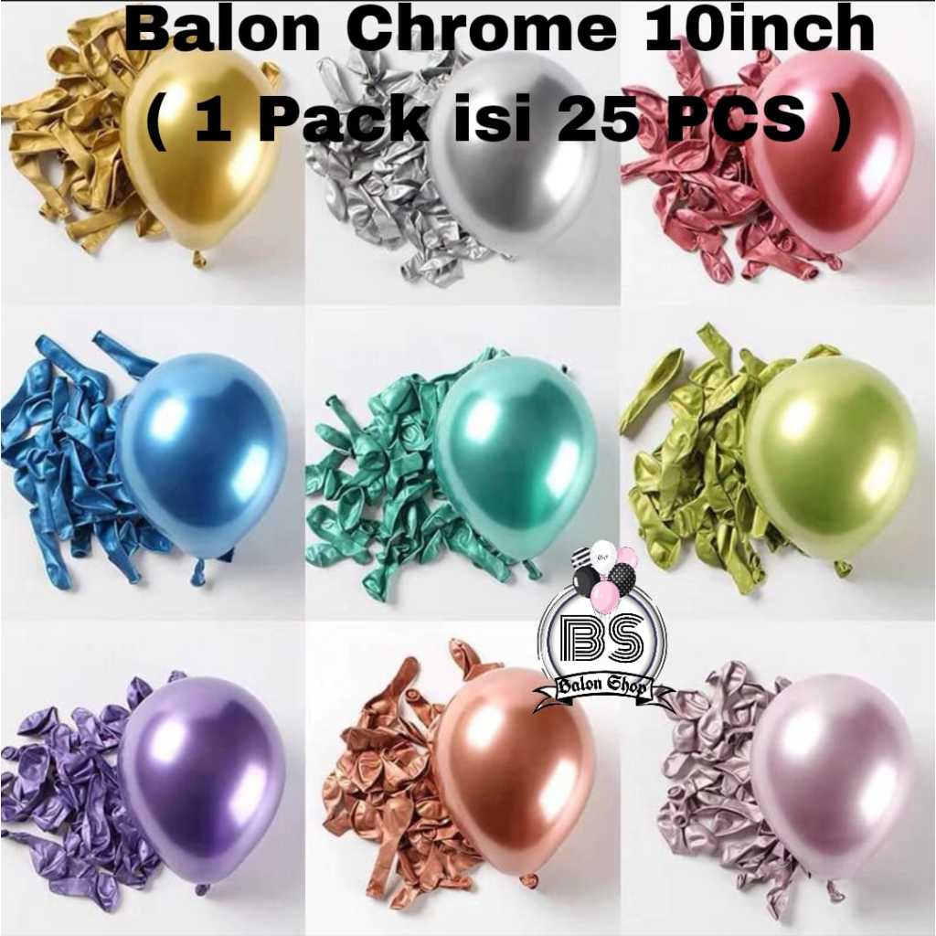 Jual ( 1 PACK ISI 25PCS ) BALON LATEX METALIK CHROME 10INCH / METALIC ...