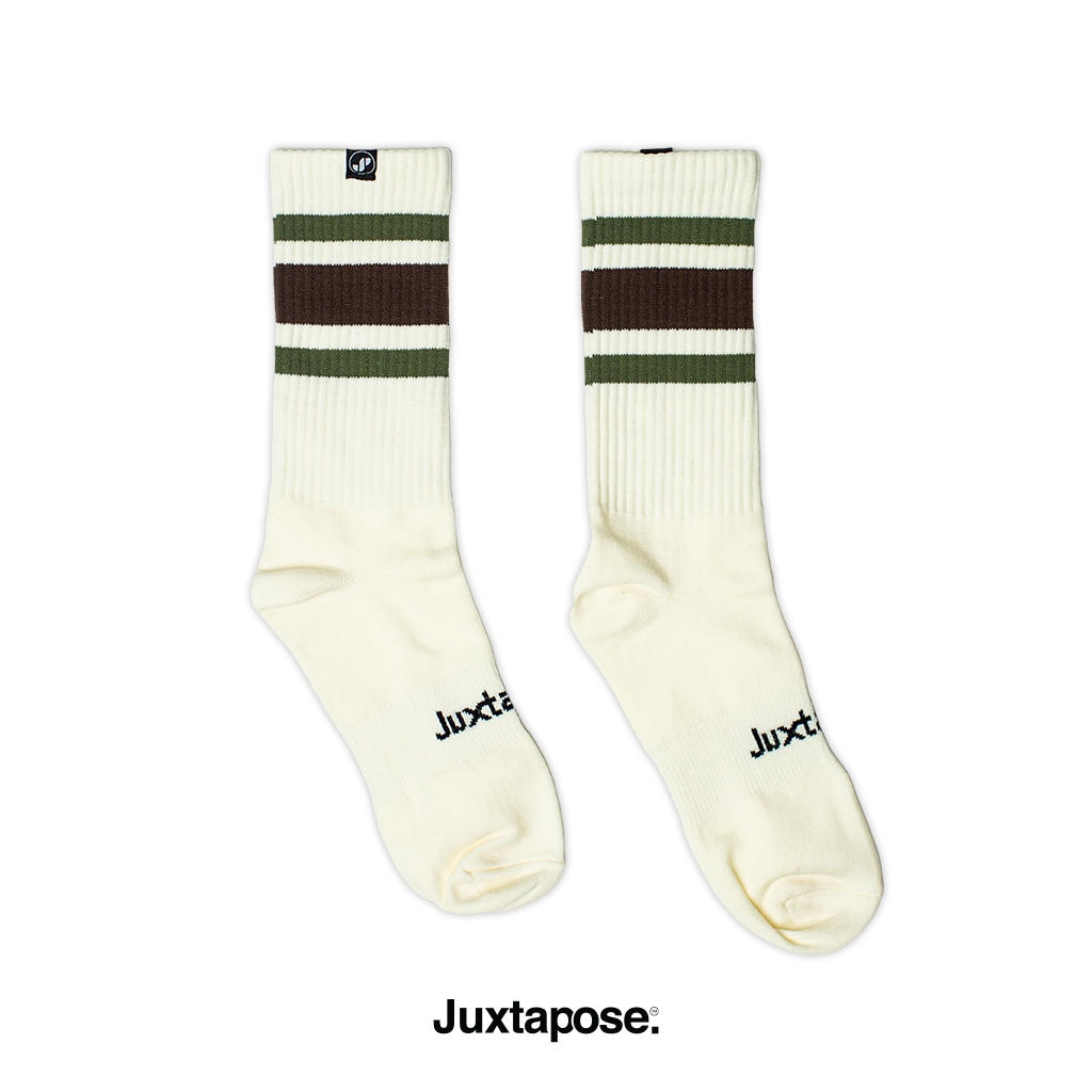 Jual Juxtapose - Kaos Kaki Panjang Pria Wanita Motif Stripe Old School Putih Tulang - Skate ...