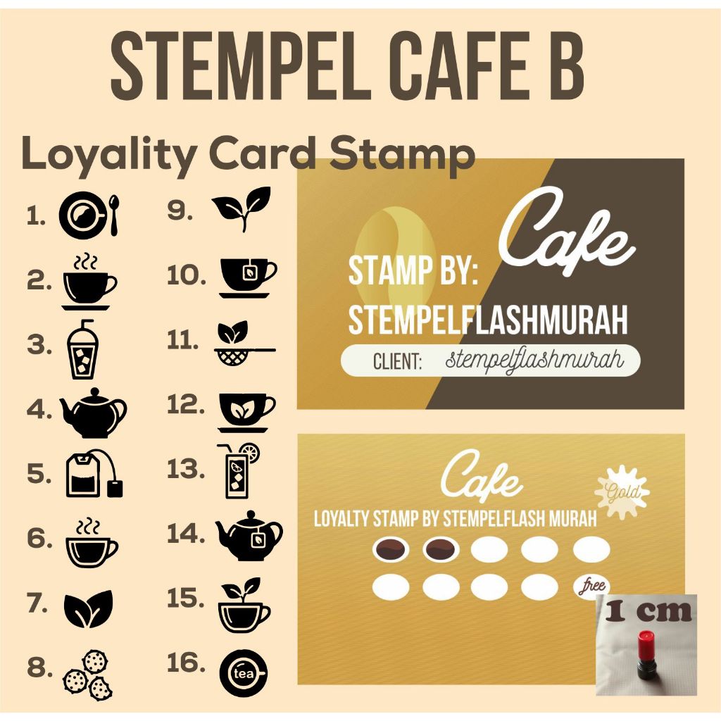 Jual stempel promo cafe B 1cm loyality kartu nama member card coffee ...