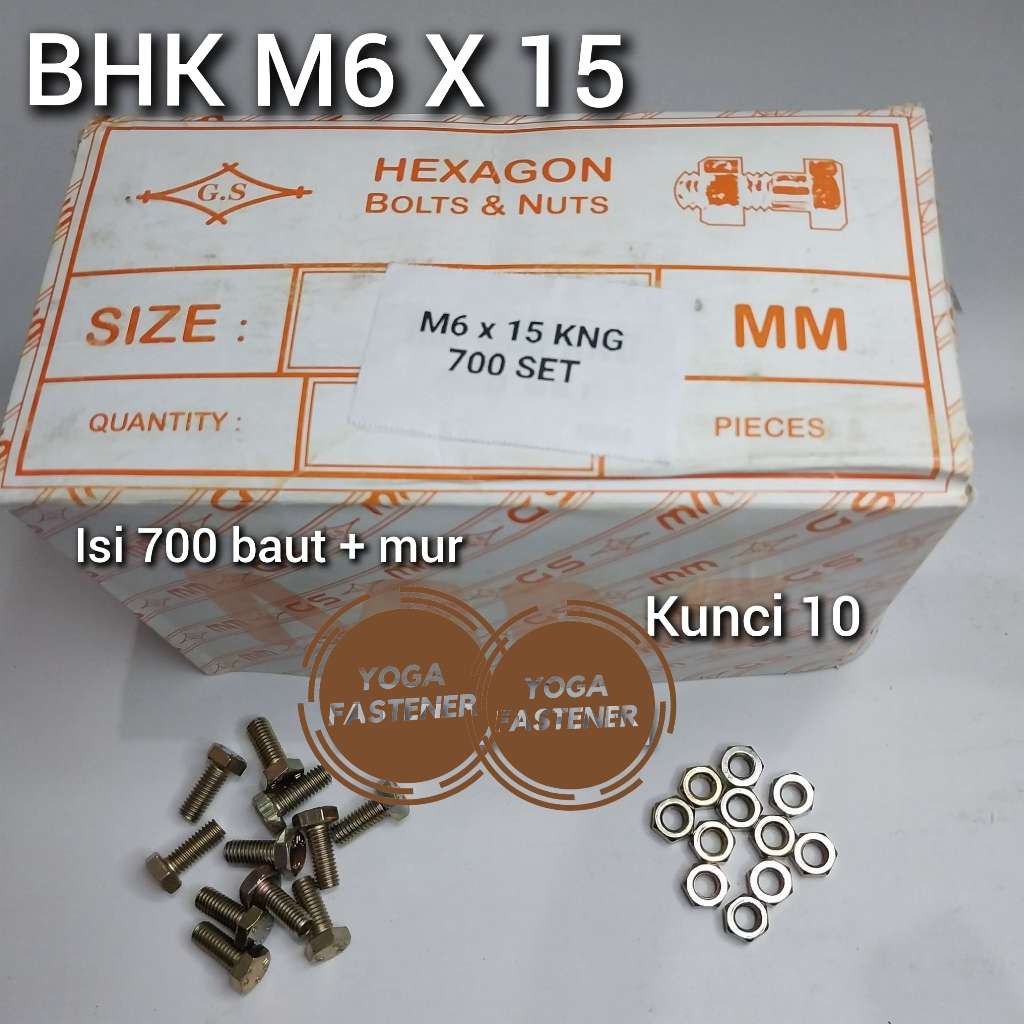 Jual 1 Dus Baut dan Mur BHK M6 Hexagon ukuran M6x10 sampai M6x100 | Shopee Indonesia