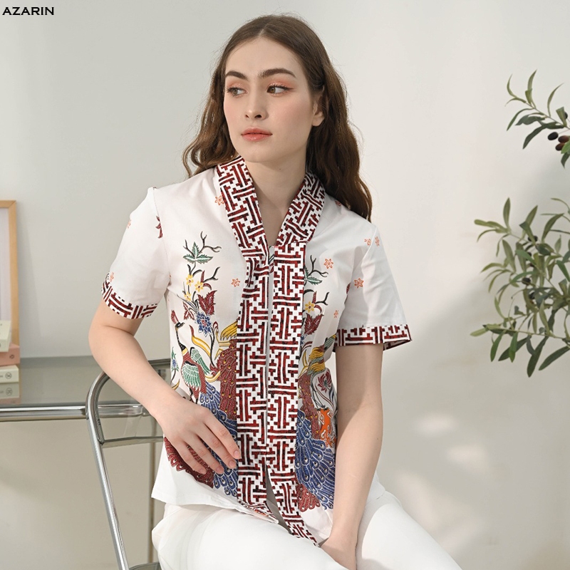 Jual Evercloth Azarin Long Blouse Wanita Lengan Panjang Atasan Batik Wanita Blouse Batik ...