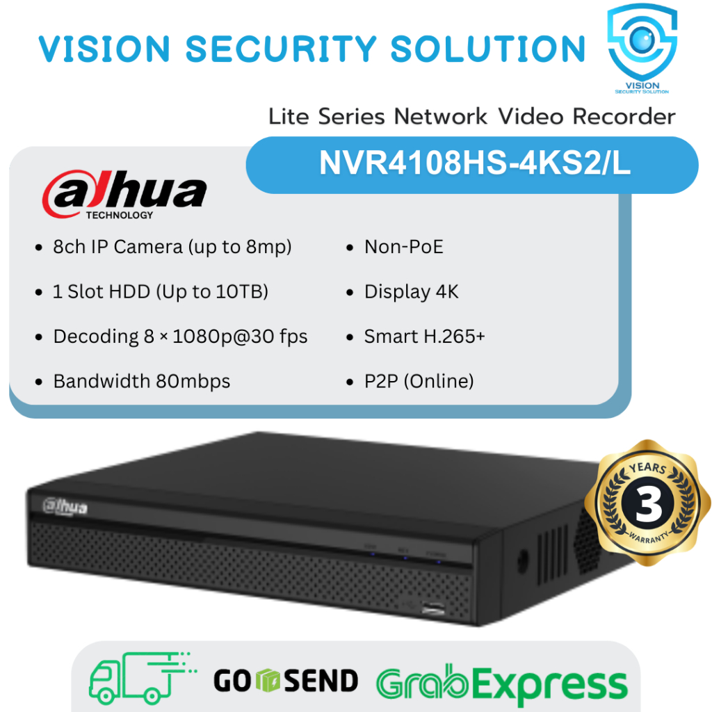 Jual NVR IP Dahua 8ch Non-POE NVR4108HS-4KS2/L 1 HDD 4K H.265+ Lite ...
