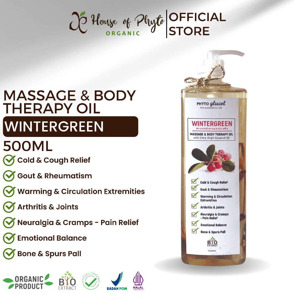 Jual Massage Therapy Oil Wintergreen PHYTO ORGANIC Minyak Pijat Natural - 500ml | Shopee Indonesia