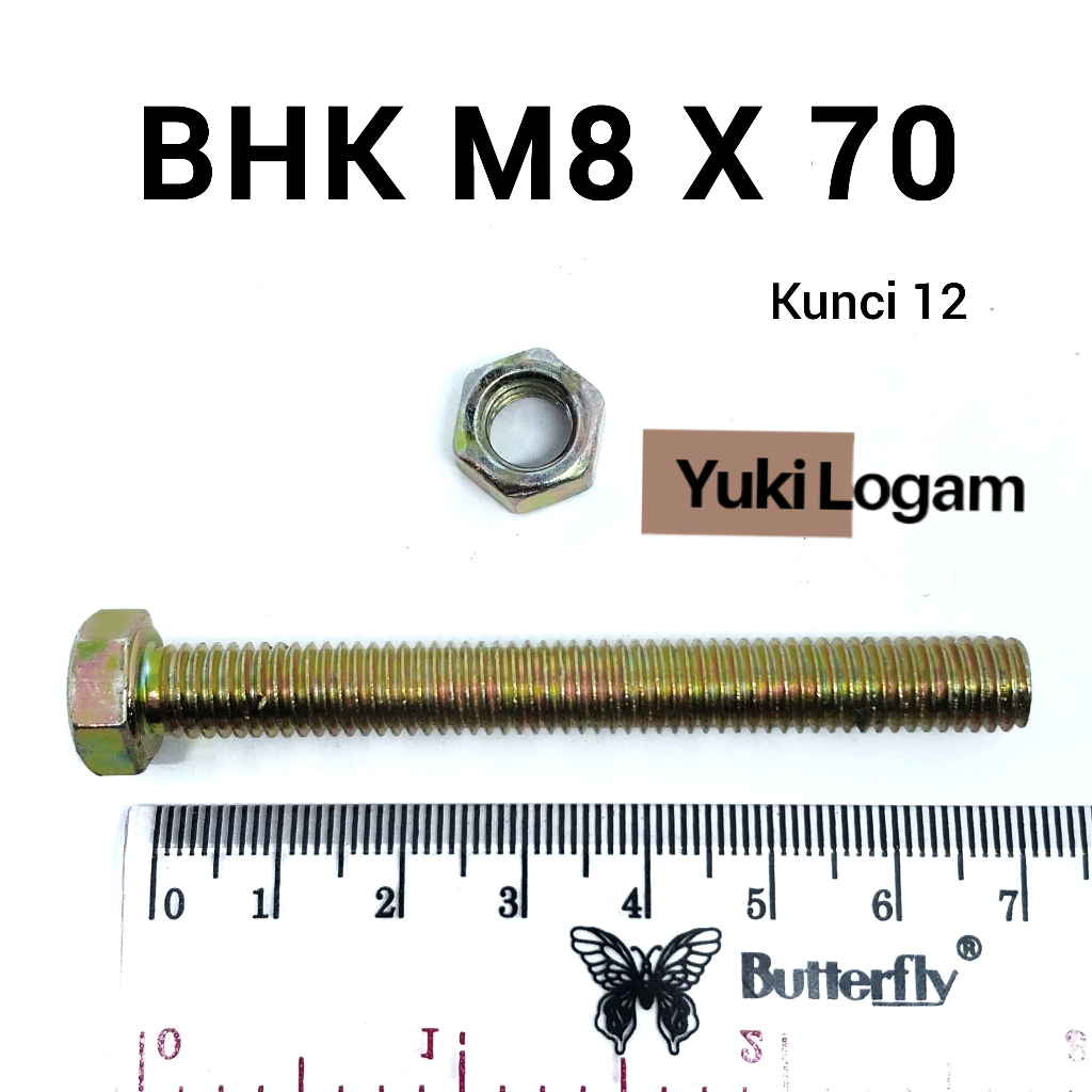 Jual BHK BMK M8x70 baut kunci 12 dan mur hexagon kuning. | Shopee Indonesia