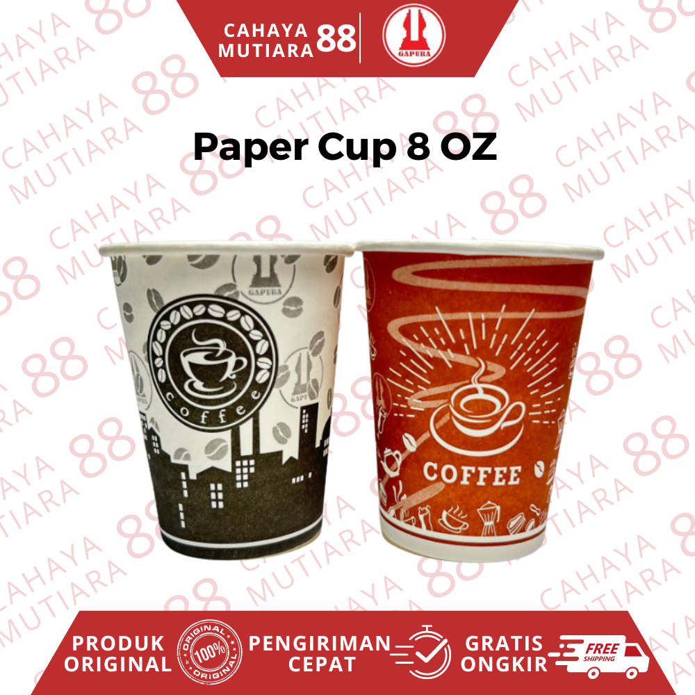 Jual Paper Cup/ Gelas Kertas Panas Dingin Motif 8 Oz (-+ 240ml) Gapura isi 50 pcs | Shopee Indonesia