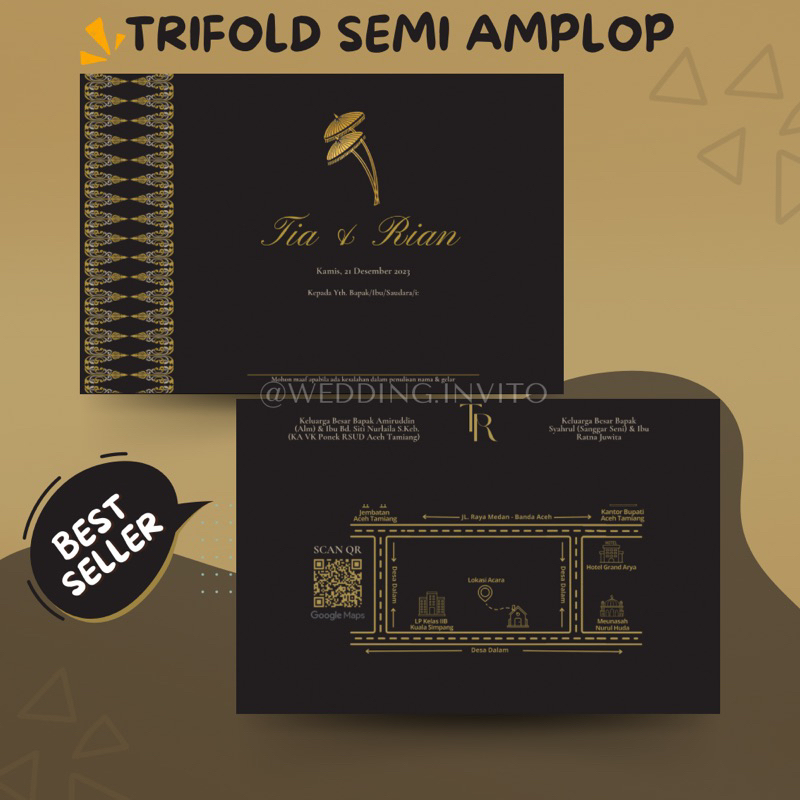 Jual [ACEH] Cetak Undangan Batik Emas-Hitam Semi-Amplop Pernikahan ...