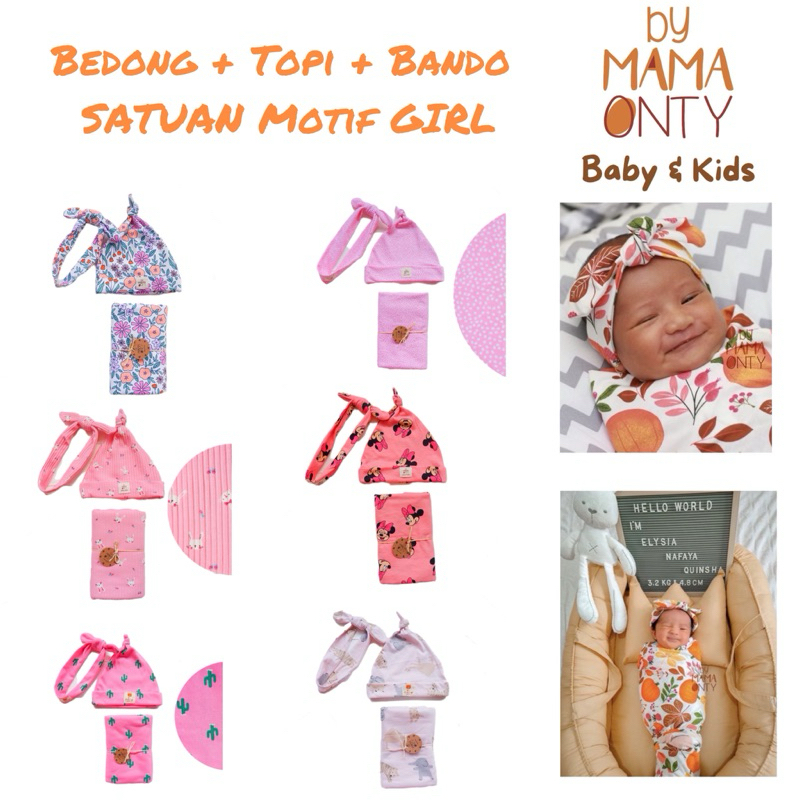 Jual BYMAMAONTY - Bedong + Topi + Bando SATUAN Motif GIRL | Shopee ...