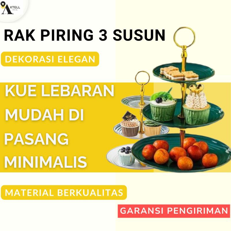 Jual Rak Piring Prasmanan Kue 3 Tingkat Elegan Mewah / Alat Penyajian Kue Lebaran Susun / Set ...