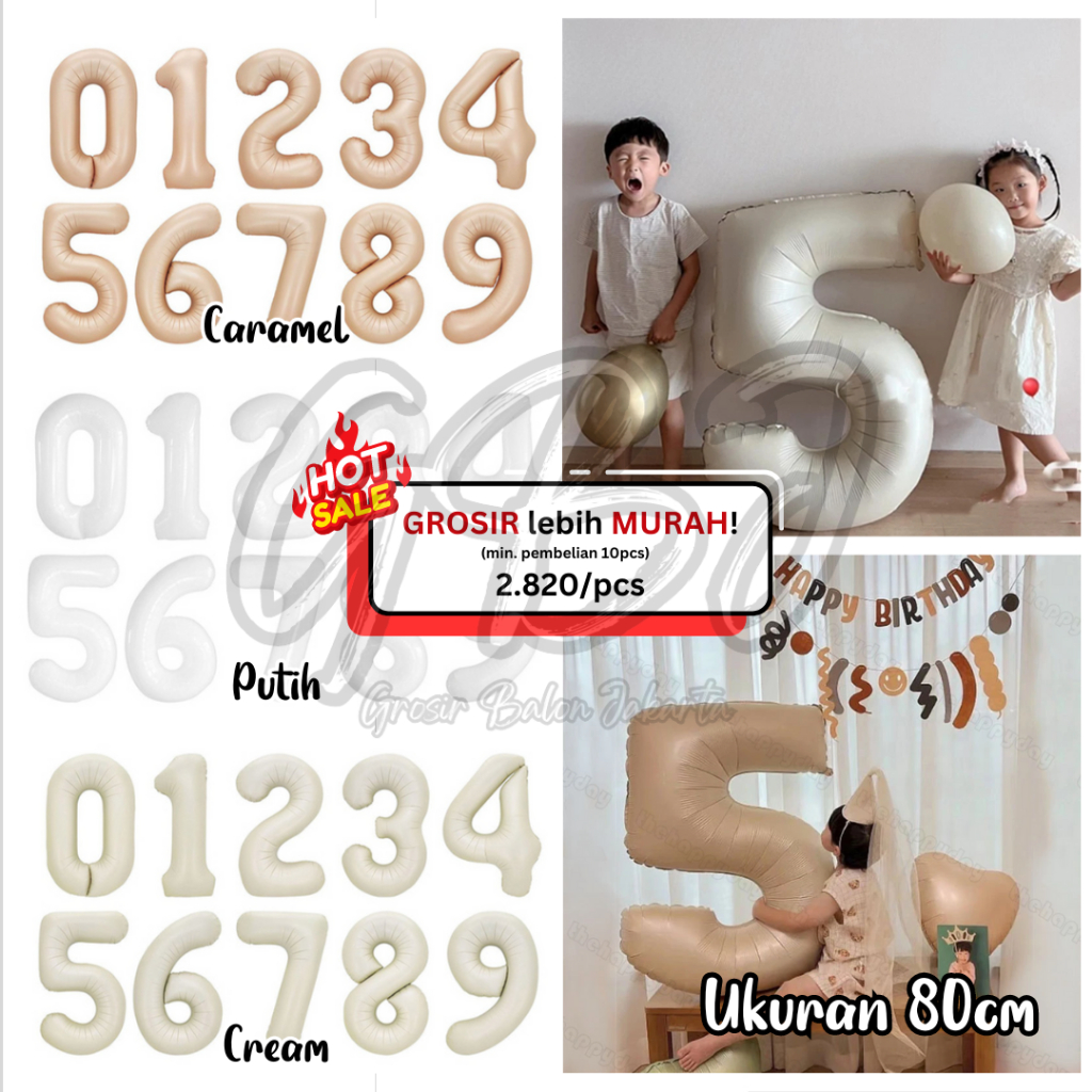 Jual Balon Foil Angka BESAR - 80cm (Caramel, Cream, Putih) | Shopee ...