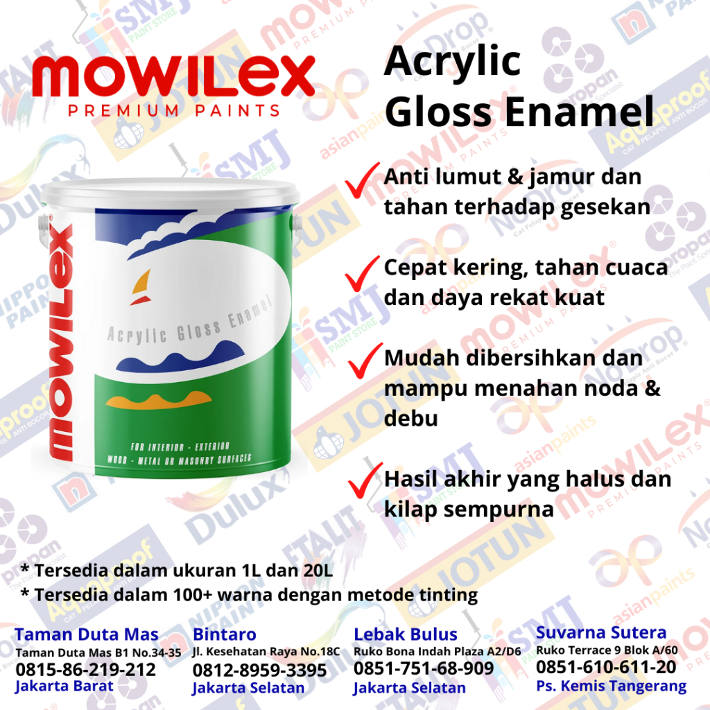 Jual CAT TEMBOK INTERIOR DAN EXTERIOR MOWILEX ACRYLIC GLOSS ENAMEL (AGE ...