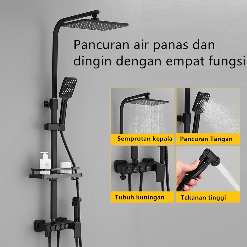 Jual Shower Set Panas-Dingin Dengan Faucet 4 Fungsi/ Hitam Kepala ...