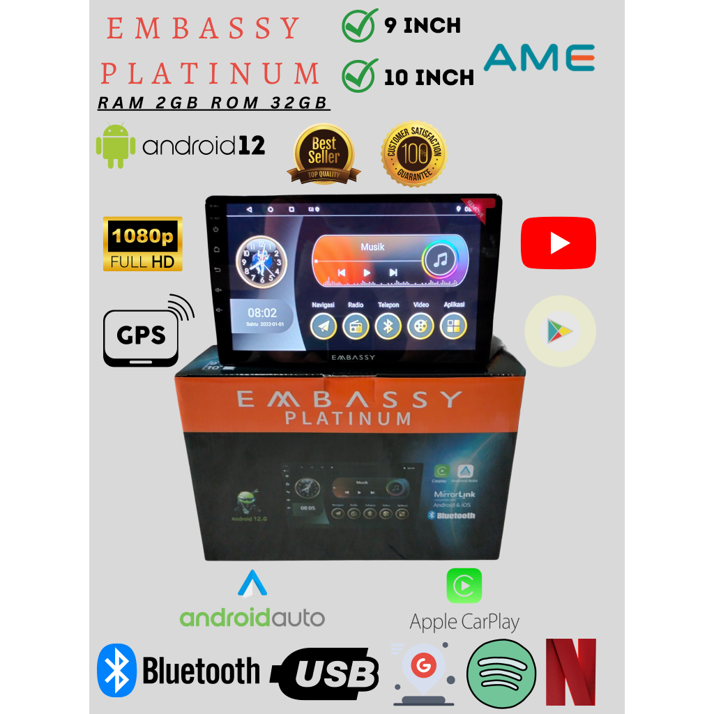 Jual Head Unit Android Embassy 10 Inch Neptunus Carplay Ram 2gb Rom
