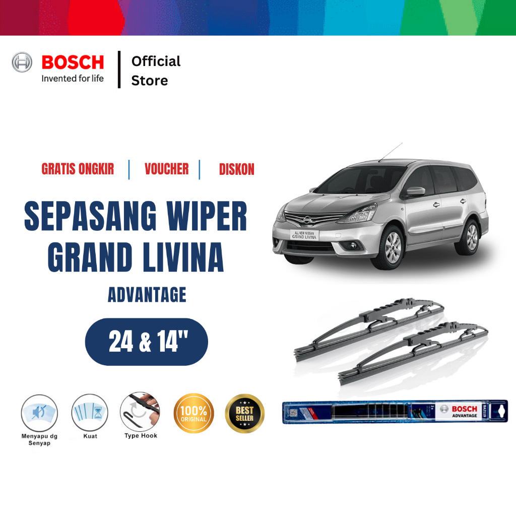 Jual Bosch Sepasang Wiper Kaca Mobil Nissan Grand Livina Advantage 24