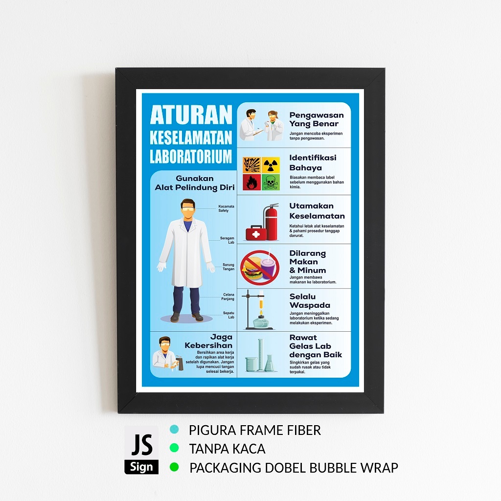 Jual Poster Safety K3 Aturan Keselamatan Laboratorium +Frame Ukuran A1 ...