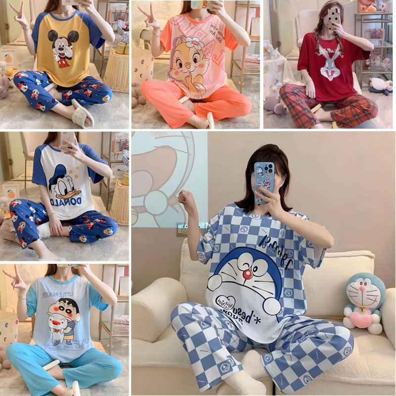 Jual Setelan Baju Tidur Wanita Piyama Wanita Lengan Versi pendek ...