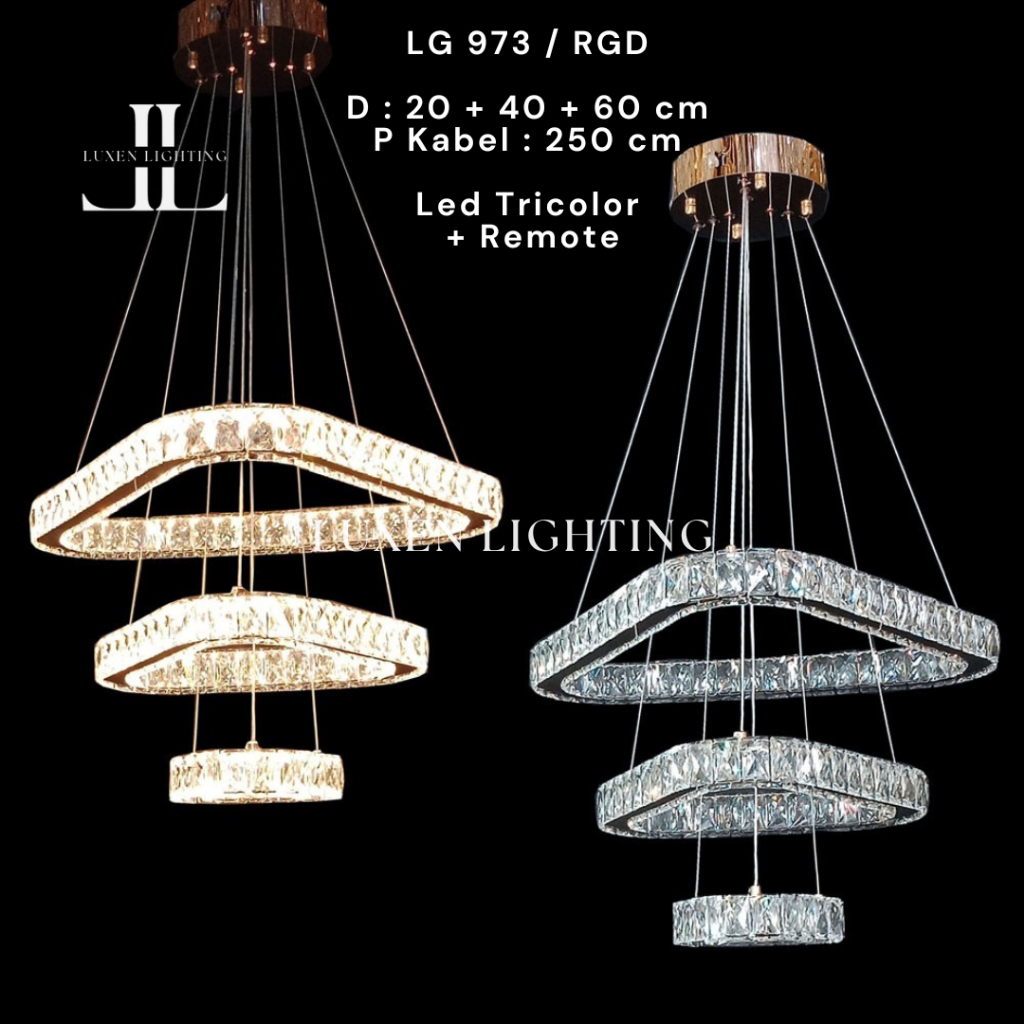 Jual Lampu Gantung Hias Kristal Minimalis Led Tricolor Remote LG 973 ...