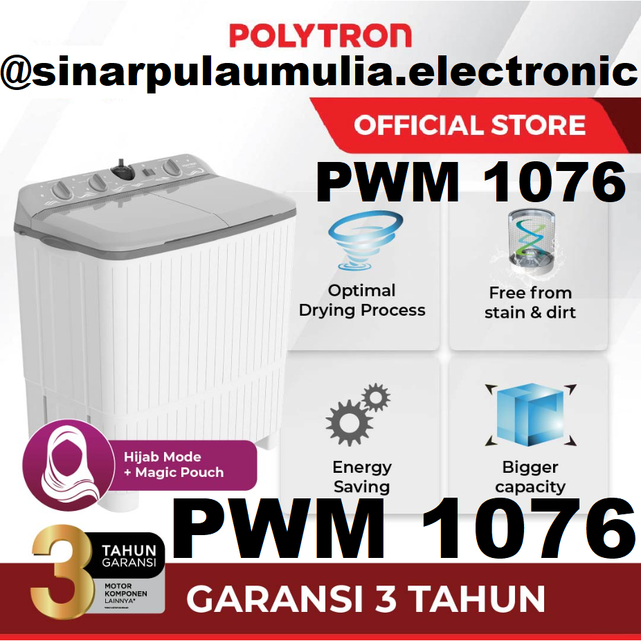 Jual Polytron Mesin Cuci 2 Tabung Manual 10 KG Hijab - PWM 1076 Y ...