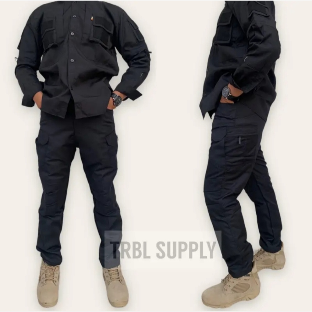 Jual Setelan Kemeja dan Celana Tactical Hitam TRBL SUPPLY Seragam Outdoor Lapangan Kemeja Lengan ...