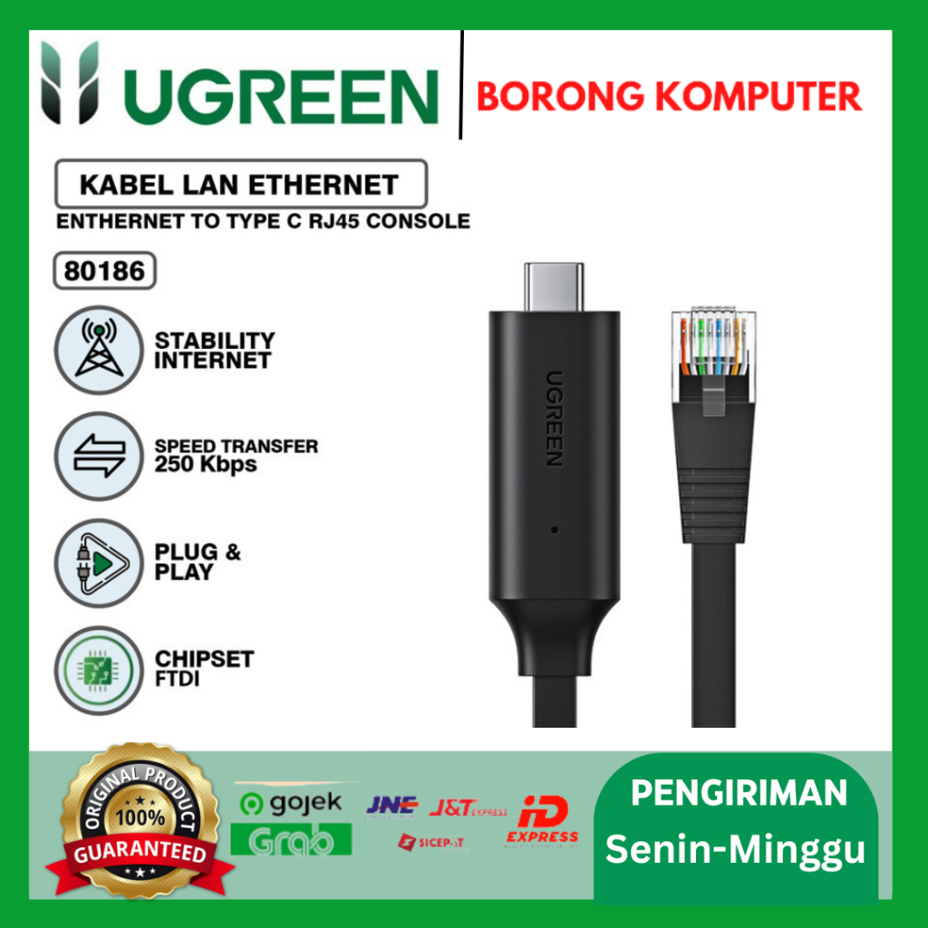 Jual KABEL UGREEN 80186 CONSOLE USB C TO RJ45 FLAT 1.5M BLACK | Shopee ...