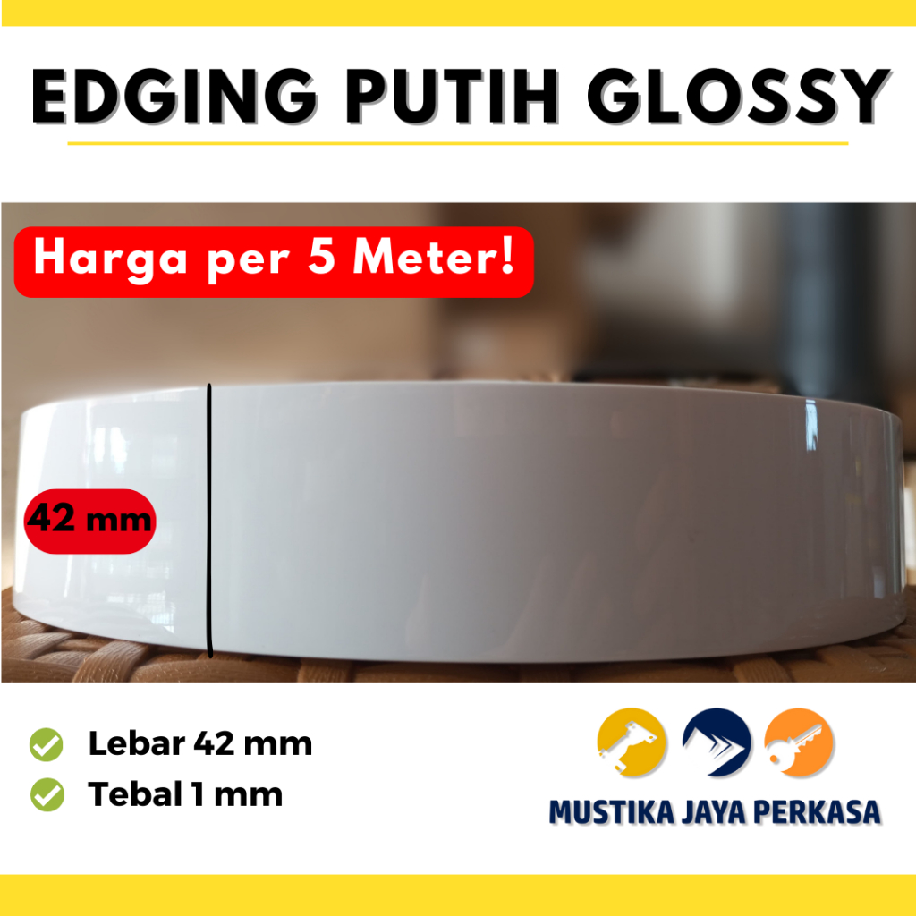 Jual Per 5 Meter Edging White Putih Glossy 1 x 42 mm 4 cm tebal 1 mm ...