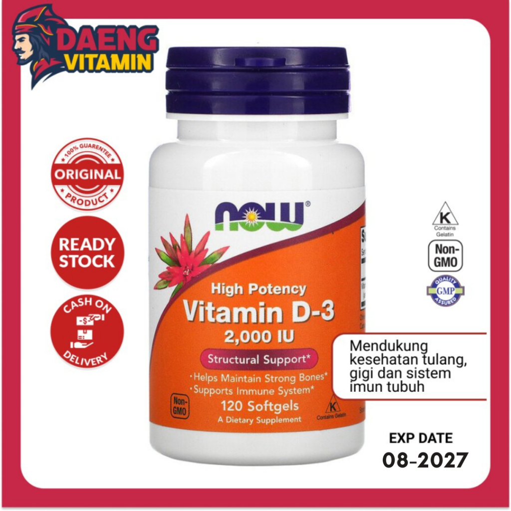 Jual NOW Vitamin D3 2000 IU – 120 Softgels | Imun Kuat & Tulang Sehat | Shopee Indonesia