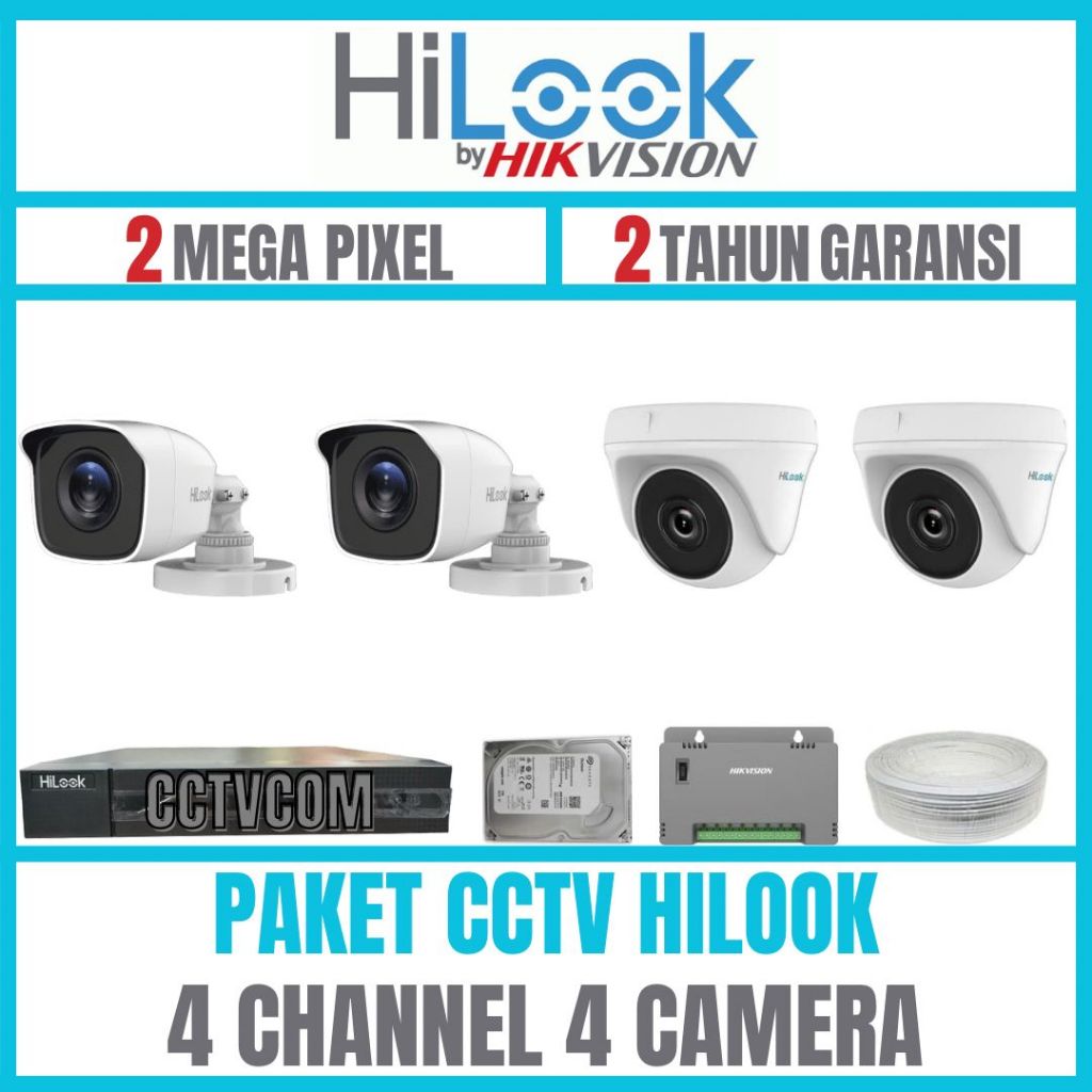 Jual Paket Cctv Hilook 2 Mega Pixel 4 Channel 4 camera Turbo HD | Shopee Indonesia