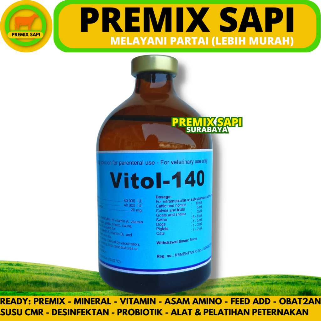 Jual VITOL 140 100 ml - Vitamin ADE Perbaiki Kondisi dan Produktivitas Hewan - Premix Sapi ...
