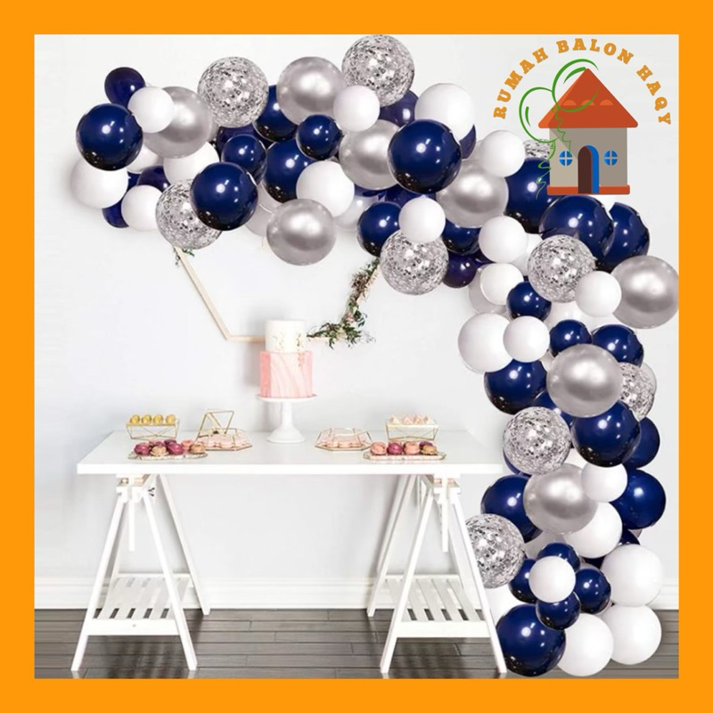 Jual (122 PCS) SET PAKET BALON DEKORASI ULANG TAHUN TEMA: NAVY SILVER ...